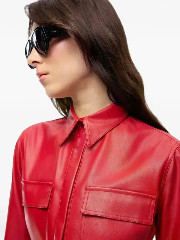 Pinko Faux-leather Spread Collar Shirt With Chest Pockets - Red
