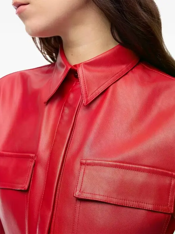 Pinko Faux-leather Spread Collar Shirt With Chest Pockets