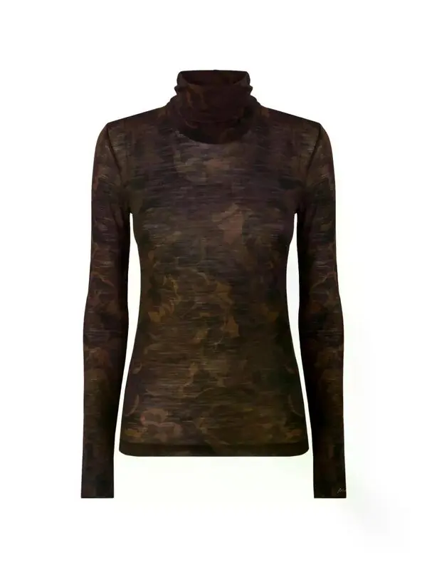 Pinko Floral Print Roll Neck Long Sleeve Top - Green