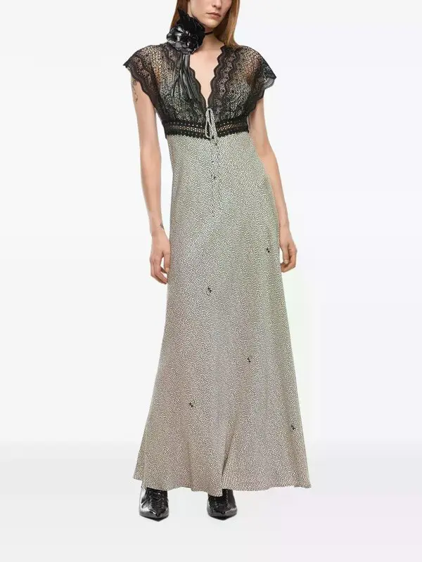 Pinko Lace-trimmed Polka-dot Maxi Dress