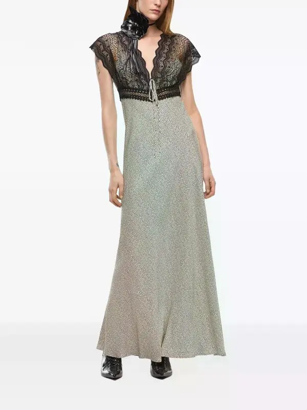 Pinko Lace-trimmed Polka-dot Maxi Dress - Neutrals