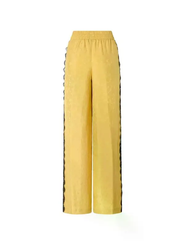 Pinko Palazzo Trousers With Floral Motif And Lace Trim - Yellow