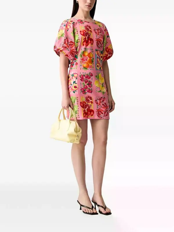 NEVER FULLY DRESSED Printed Puff Sleeve Cotton Midi Dress - Pink