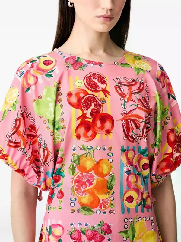 NEVER FULLY DRESSED Printed Puff Sleeve Cotton Midi Dress