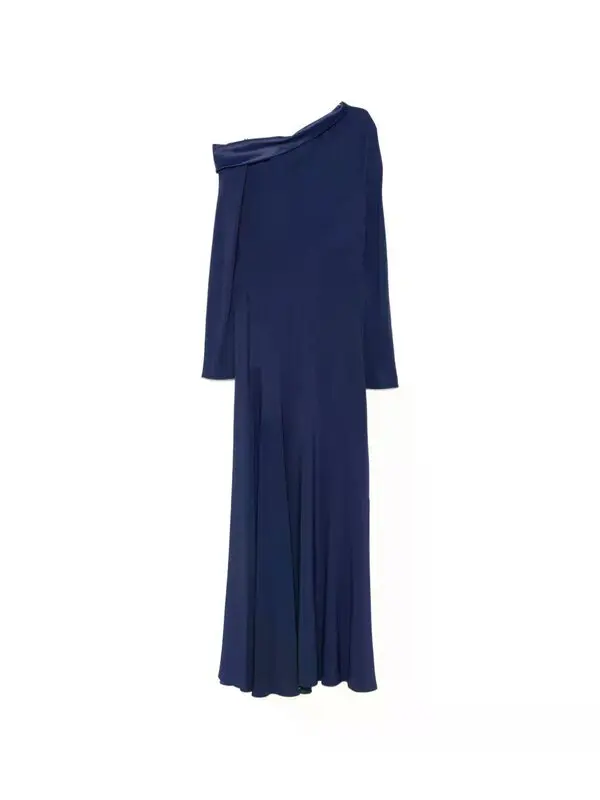 Alberta Ferretti Off-shoulder Long-sleeve Maxi Dress With Front Slit - Blue