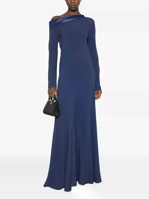 Alberta Ferretti Off-shoulder Long-sleeve Maxi Dress With Front Slit - Blue