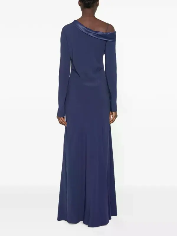 Alberta Ferretti Off-shoulder Long-sleeve Maxi Dress With Front Slit - Blue