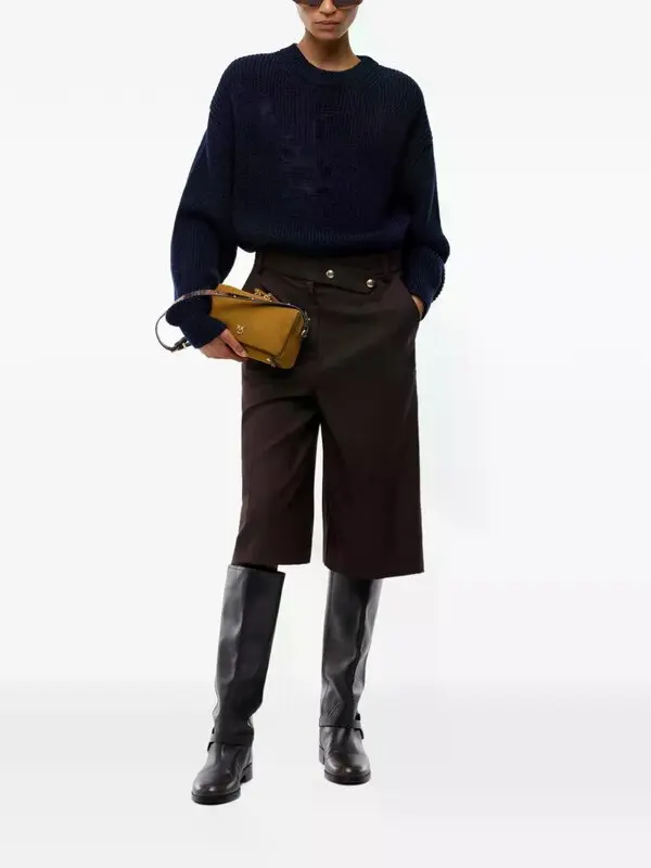 Pinko Ribbed Knit Crew Neck Long Sleeve Sweater - Blue