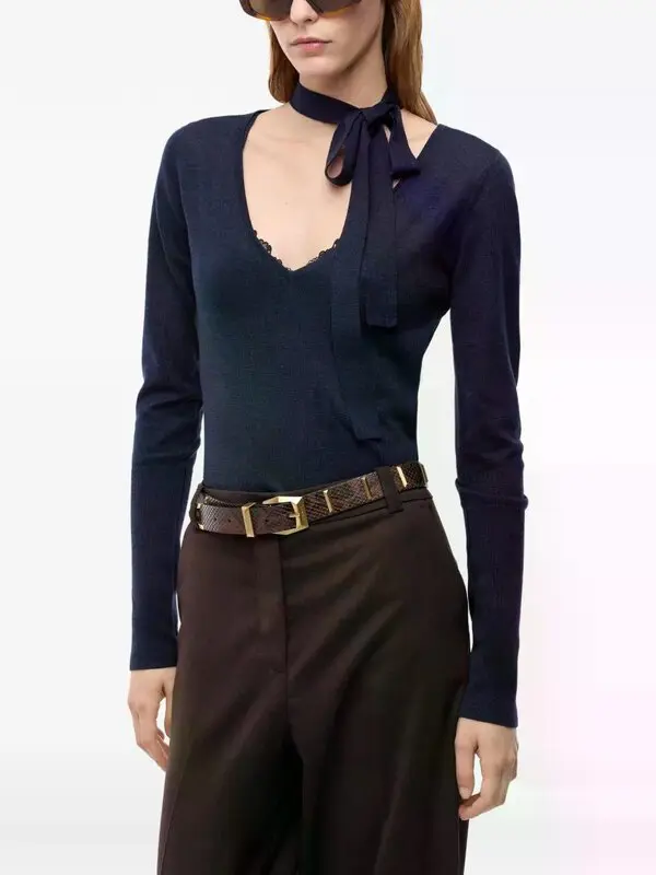 Pinko Lace-trim Tie-neck Sweater - Blue