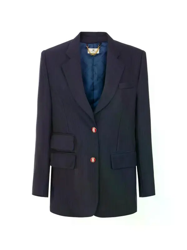 Elisabetta Franchi Pinstripe Logo Button Blazer - Blue