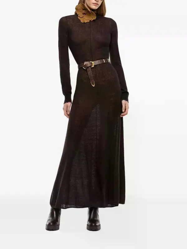 Pinko High-neck Long-sleeve Maxi Dress - Brown
