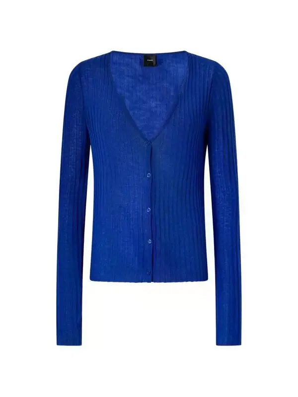 Pinko Ribbed-knit V-neck Cardigan - Blue