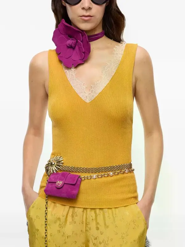 Pinko Lace-trim Ribbed Top