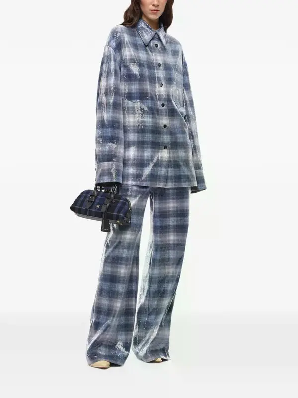 Pinko Palazzo Trousers With Check Pattern And Sequins - Blue