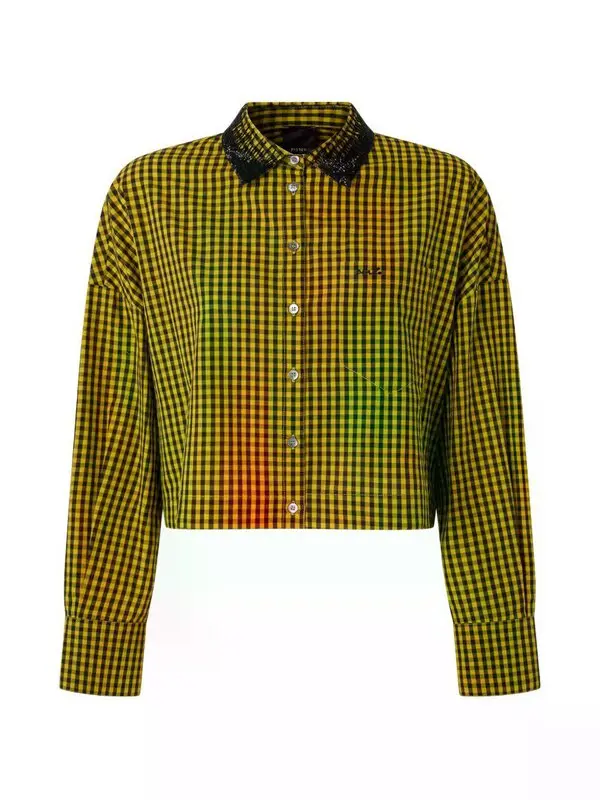 Pinko Cropped Check Shirt With Jewel Collar - Yellow