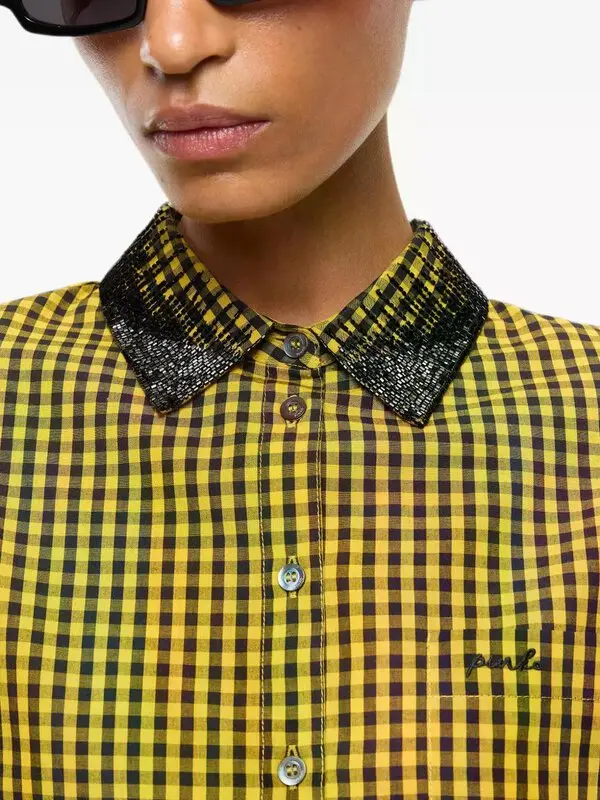 Pinko Cropped Check Shirt With Jewel Collar