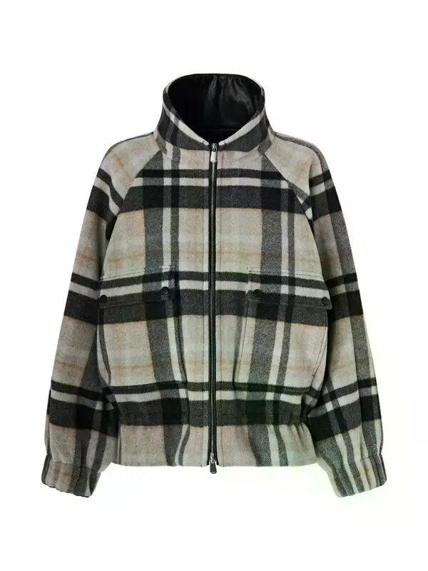 Pinko Check-pattern Elasticated-hem Jacket - Neutrals