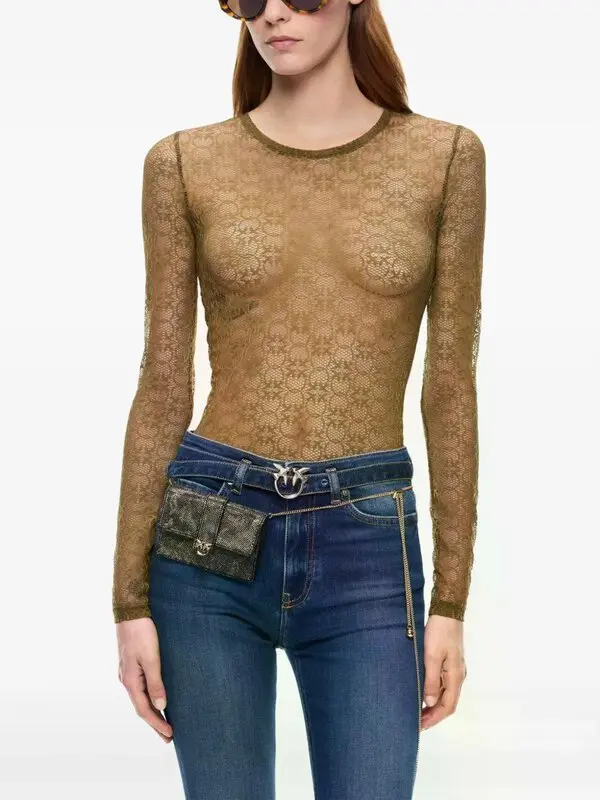Pinko Monogram-lace Long-sleeve Top - Green