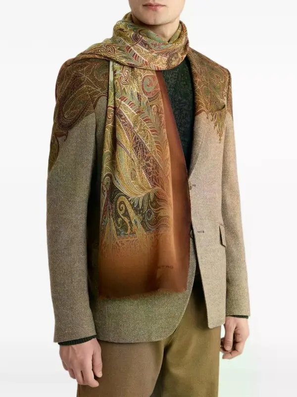 Etro Wool Scarf With Faded Print And Paisley Motif - Brown