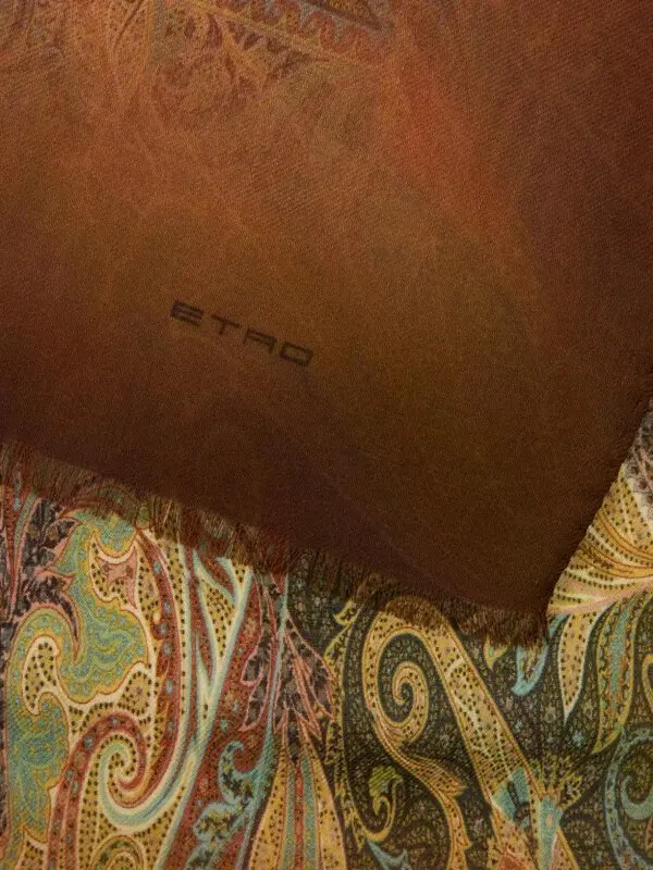 Etro Wool Scarf With Faded Print And Paisley Motif - Brown