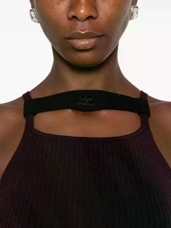 COURREGES Ribbed Logo Patch Top - Purple