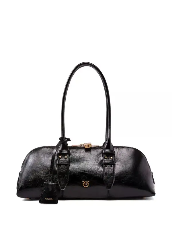 Pinko Escape Bag Horizontal Large Handbag In New Shiny Leather - Black
