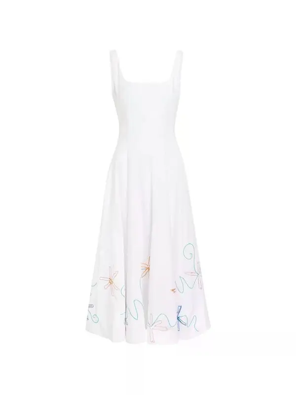 Staud Embroidered Sleeveless Midi Dress - White