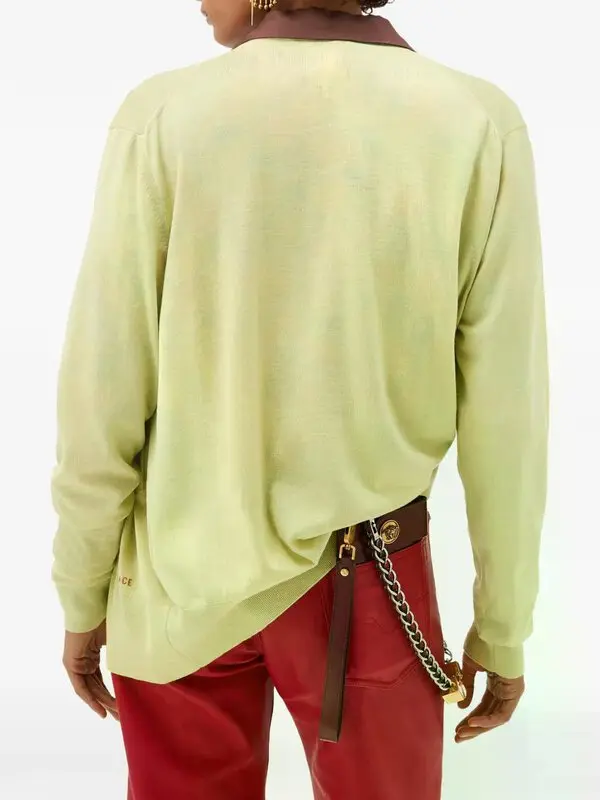 Versace Embroidered Wool Knit Cardigan - Yellow