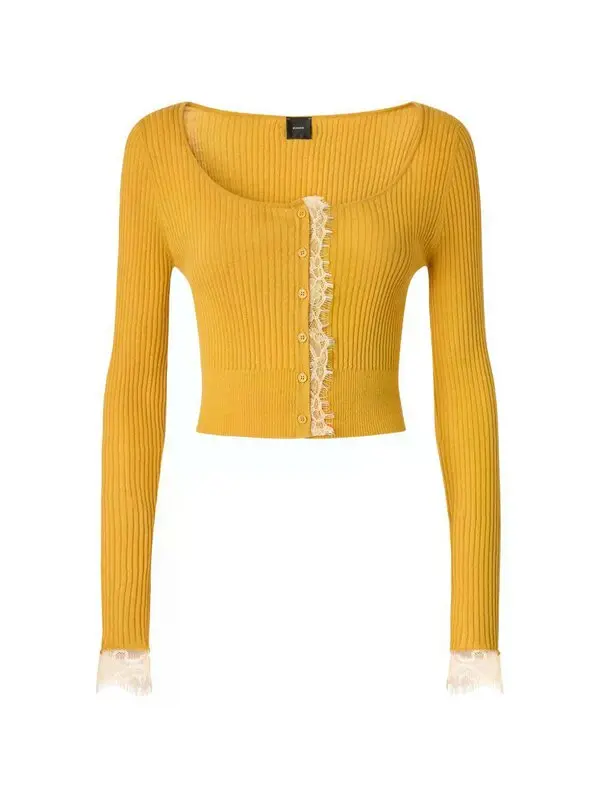Pinko Lace-trimmed Ribbed Cardigan - Yellow