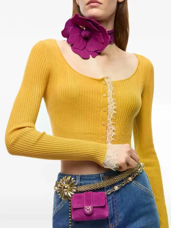 Pinko Lace-trimmed Ribbed Cardigan