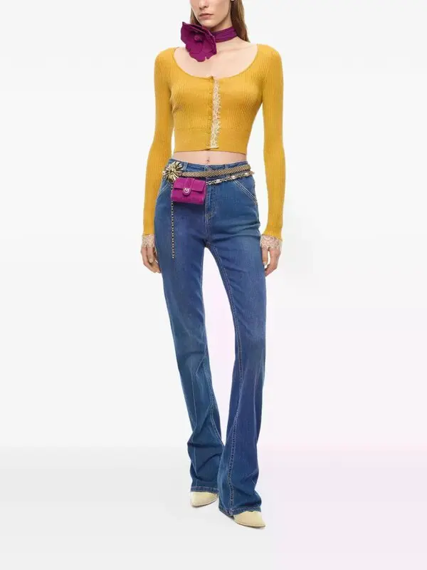 Pinko Lace-trimmed Ribbed Cardigan - Yellow