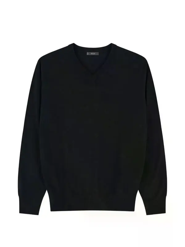 Boggi Milano V-neck Jumper In Extrafine Merino Wool - Black