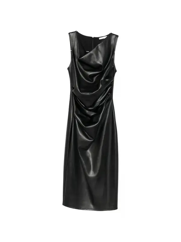 Patrizia Pepe Draped Coated-finish Dress - Black