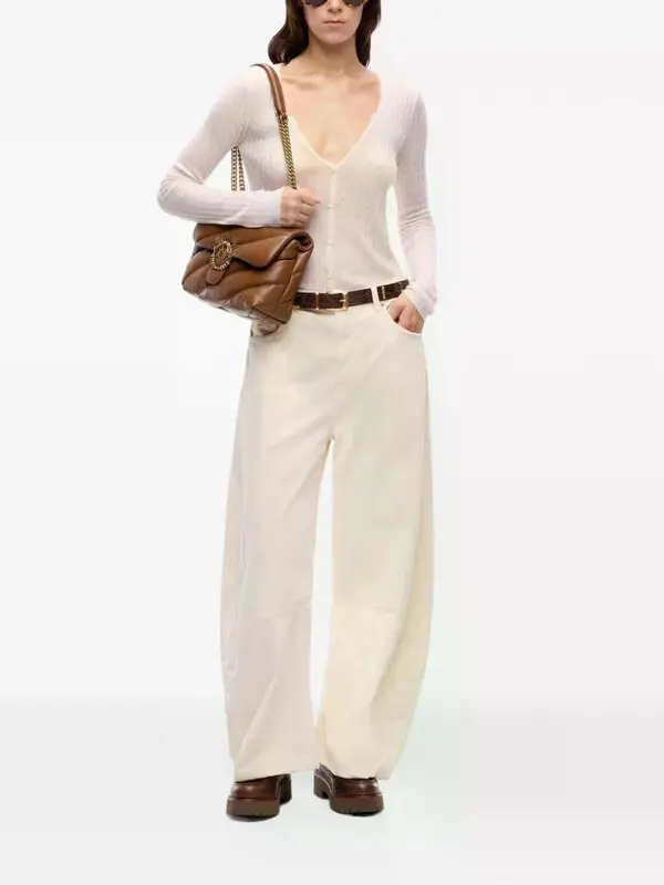 Pinko Ribbed-knit V-neck Cardigan - Neutrals