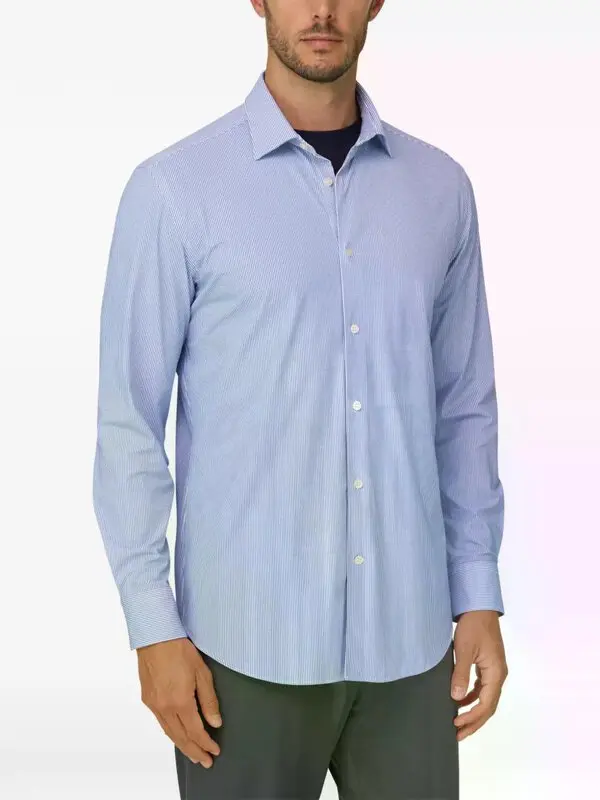 Boggi Milano Shirt Striped Stretch Nylon B Tech Slim Fit - Blue