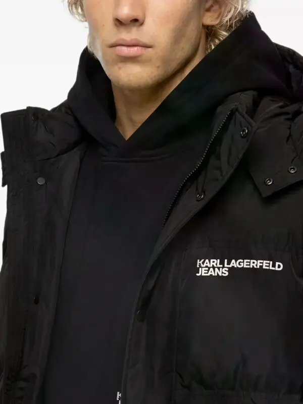 Karl Lagerfeld Long Padded Hooded Coat With Logo Print