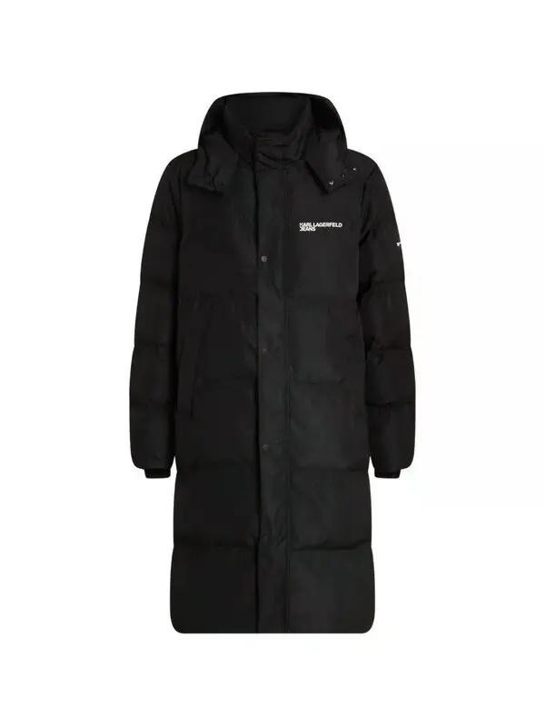 Karl Lagerfeld Long Padded Hooded Coat With Logo Print - Black