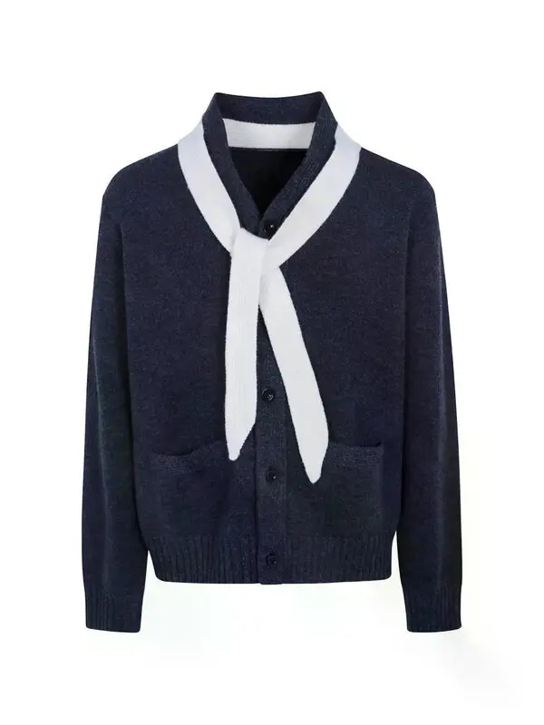 Sacai Scarf-detail Wool Cardigan - Blue