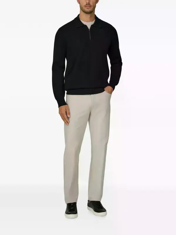 Boggi Milano Knitted Polo Shirt Quarter-zip Wool Blend Wooltech - Black