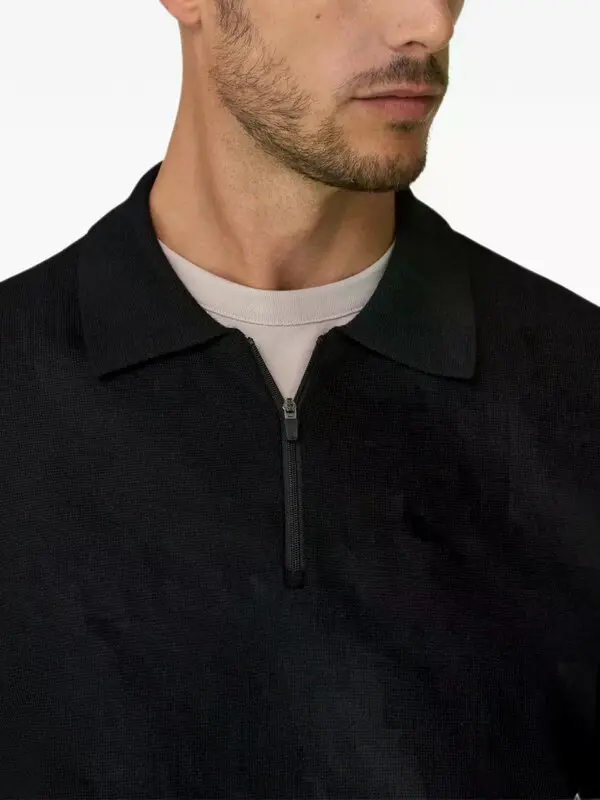 Boggi Milano Knitted Polo Shirt Quarter-zip Wool Blend Wooltech - Black