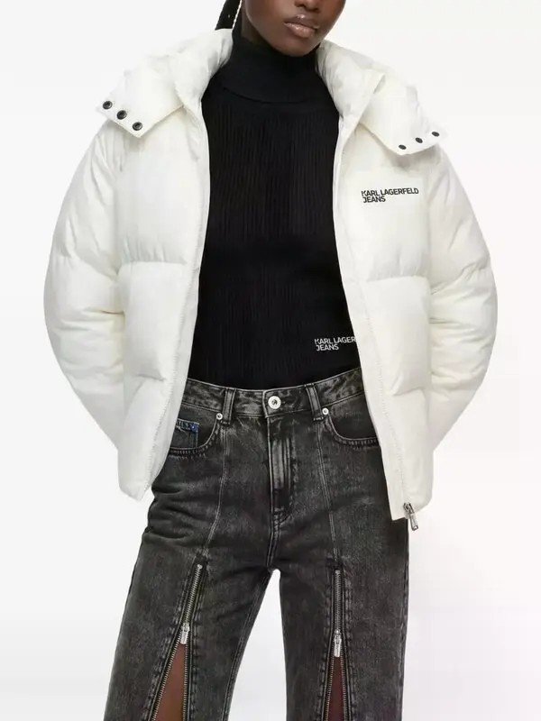 Karl Lagerfeld Padded Hooded Jacket With Logo Print - White