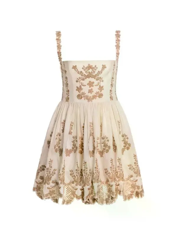 Agua Bendita Mielero Cauca Floral-embroidered Mini Dress - Neutrals