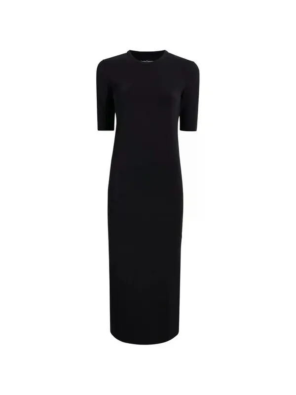 Another Tomorrow Elbow-sleeve Midi Dress - Black