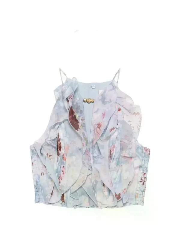Aje Ruffled Floral-print Cropped Top