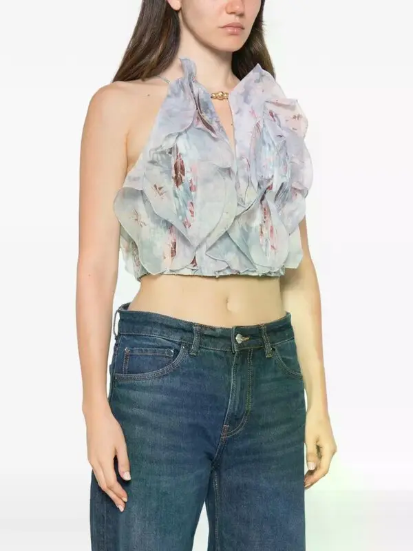 Aje Ruffled Floral-print Cropped Top