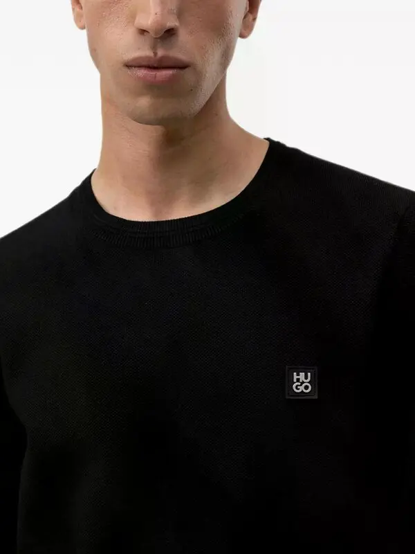 Hugo Setallo Knitted-piqué Sweater With Metallic Stacked-logo