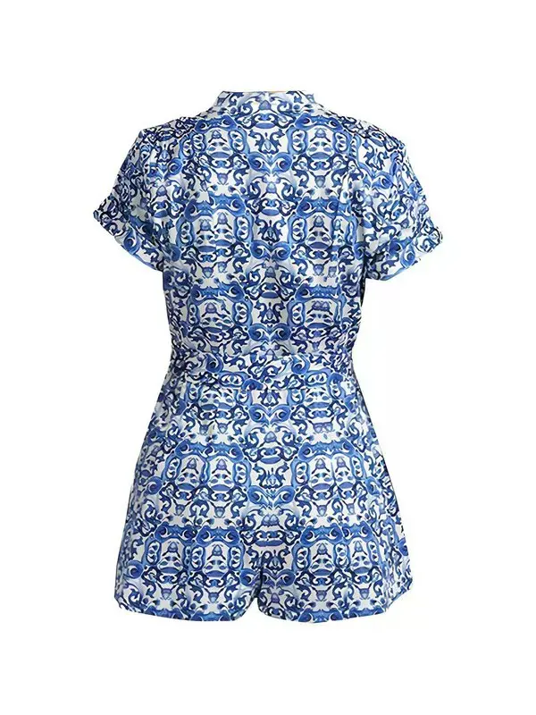 Alice + Olivia Majolica-print Belted Playsuit