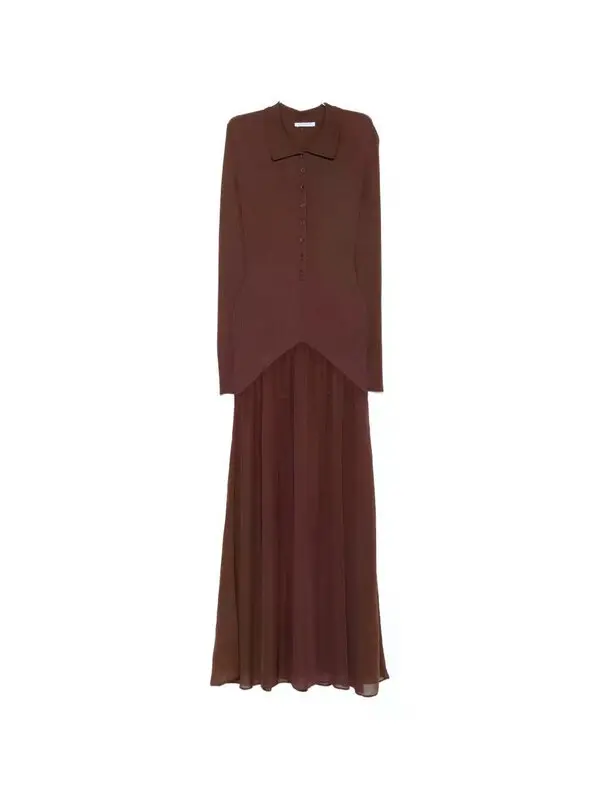 Patrizia Pepe Ribbed-knit Fluid-skirt Dress - Brown