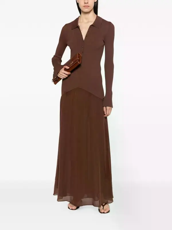 Patrizia Pepe Ribbed-knit Fluid-skirt Dress - Brown