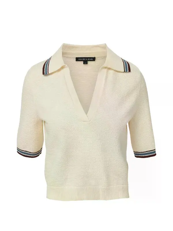 Veronica Beard Quínelle Striped-trim V-neck T-shirt - Neutrals